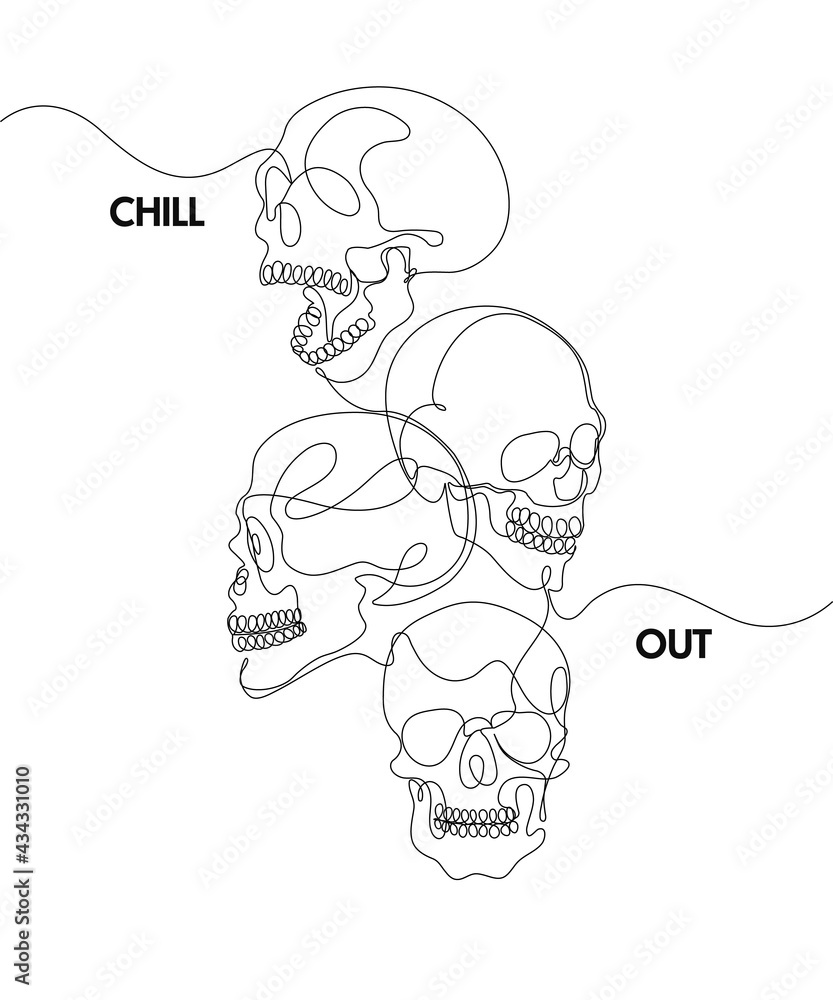 Continuous one line drawing. Abstract human skull. Vector illustration ...