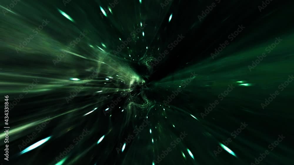Abstract Flight into glow green hyperspace tunnel animation. 4K 3D Fly ...