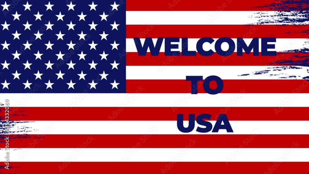 Welcome to USA text animation with a national flag in the background ...