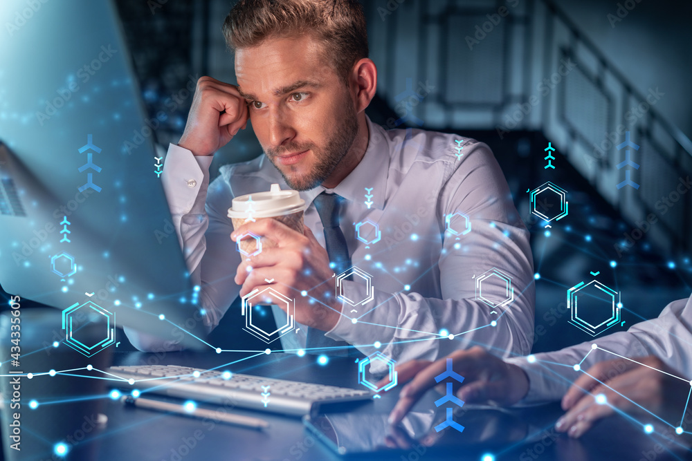 Two colleagues in formal wear working together to optimize business ...