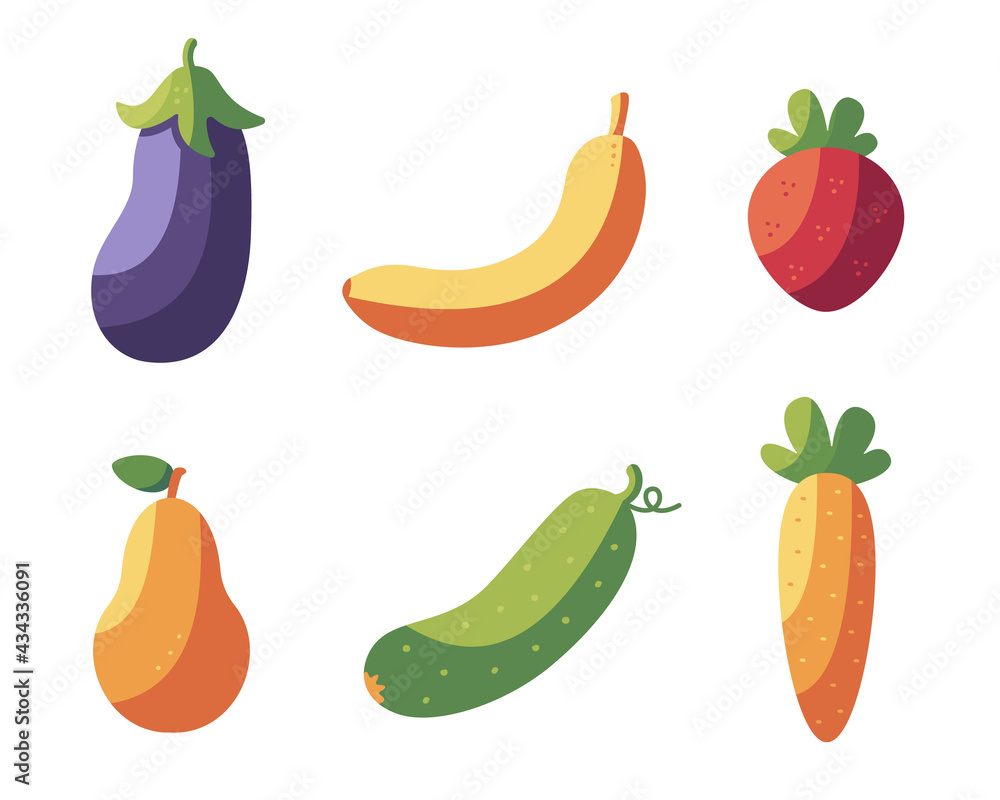 Vector flat cartoon set of vegetables. Stock Vector | Adobe Stock
