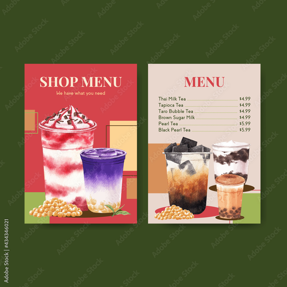 Menu template with bubble milk tea concept design for restuarant and ...