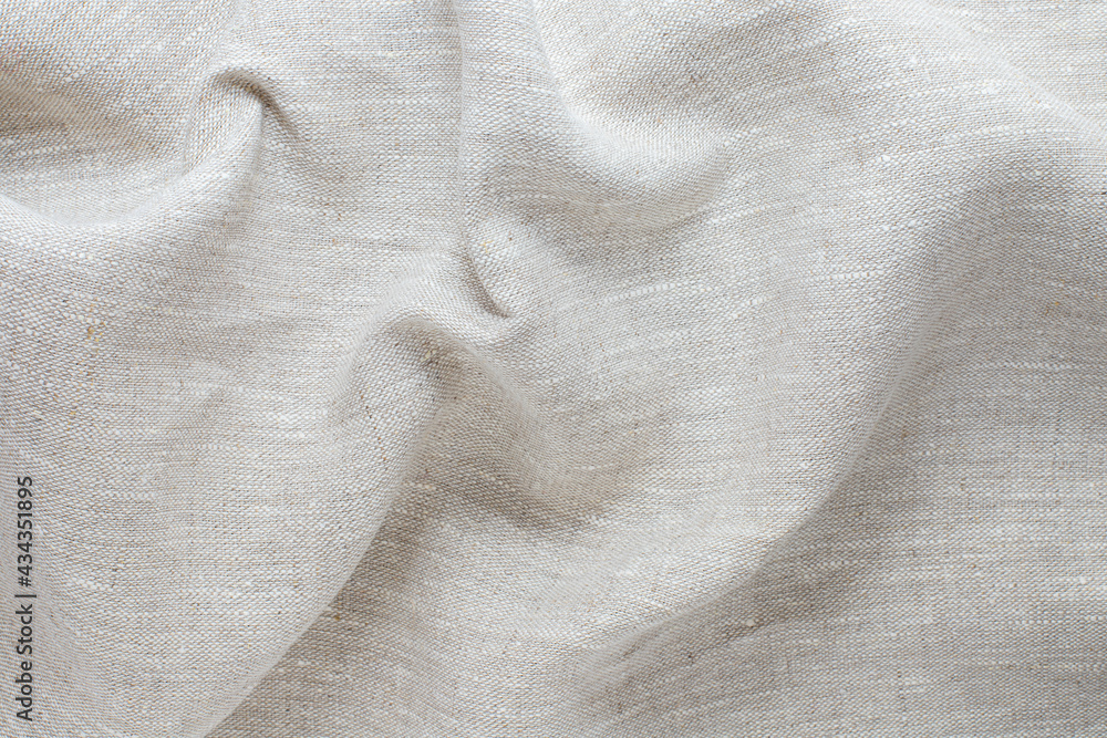 texture of crumpled natural linen fabric of gray color close-up ...