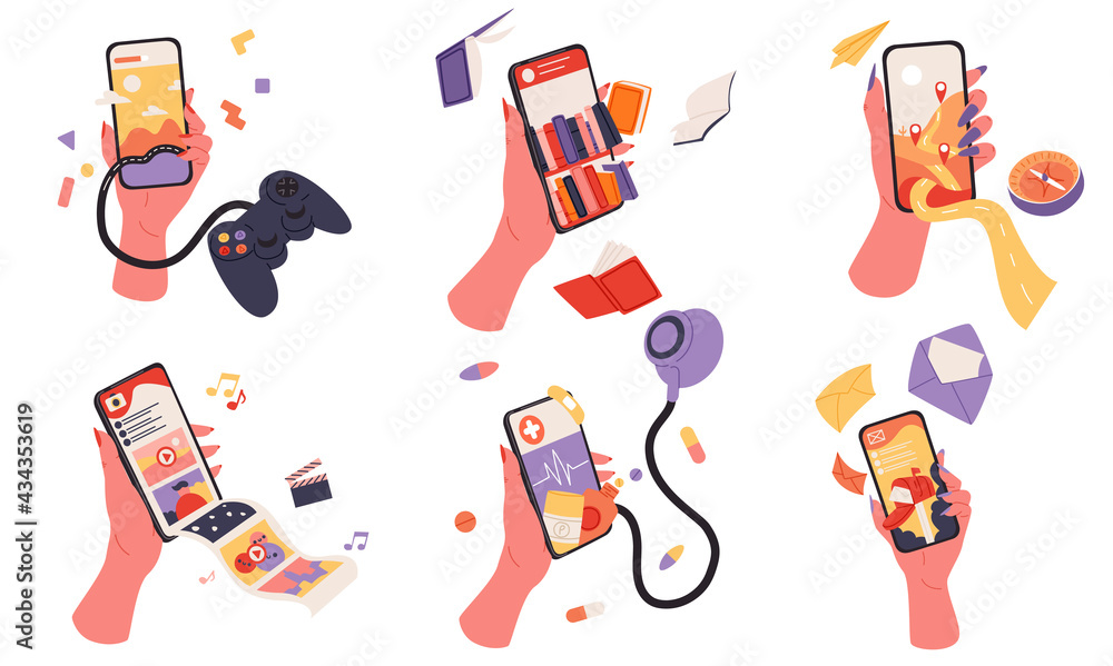 Smartphone entertainment banner design. Mobile media interface ...