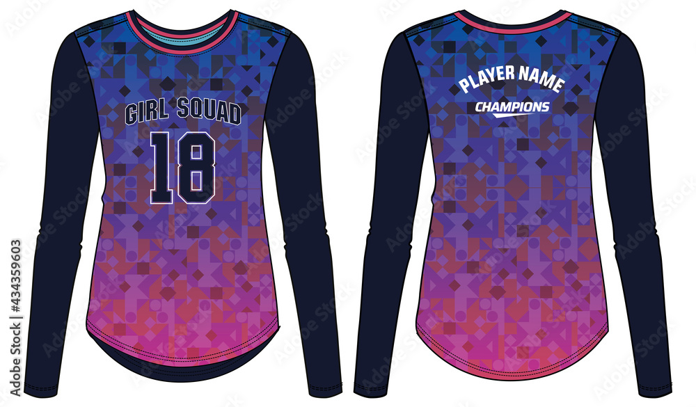 Women Long Sleeve Sports Jersey t-shirt design concept Illustration ...