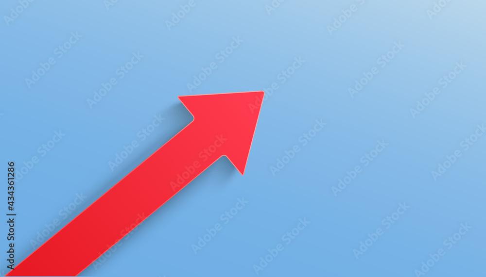 Red arrow directed upwards over blue background, progress way and ...