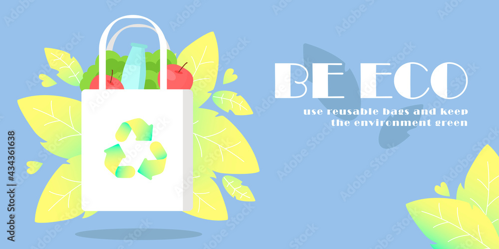 Ecology concept. Girl with eco bag on the background of leaves and ...