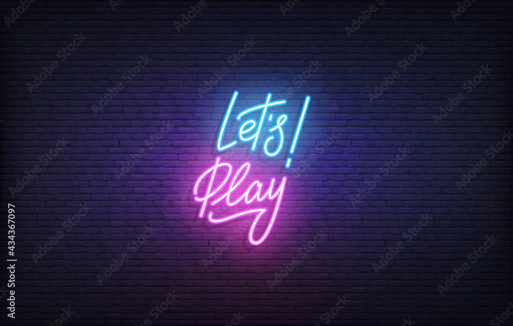 Let's Play neon sign. Glowing neon lettering Lets play template Stock ...