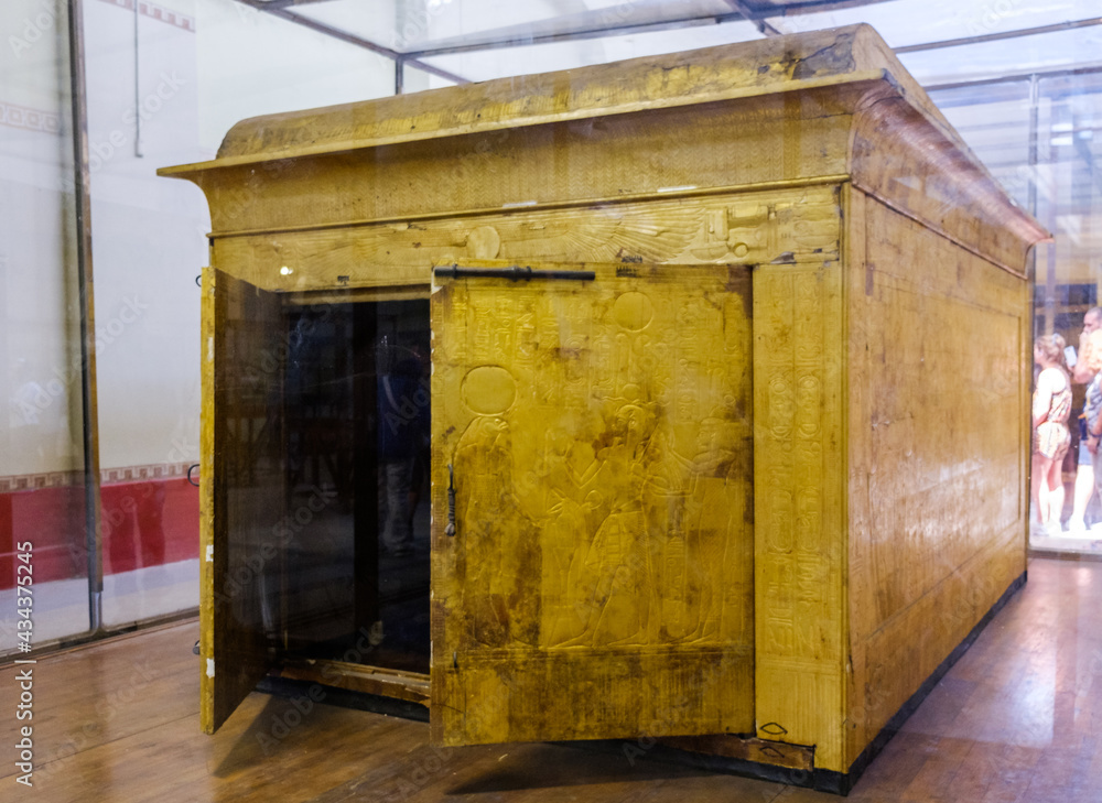 The outer golden shrine of famous Egyptian pharaoh Tutankhamun's burial ...