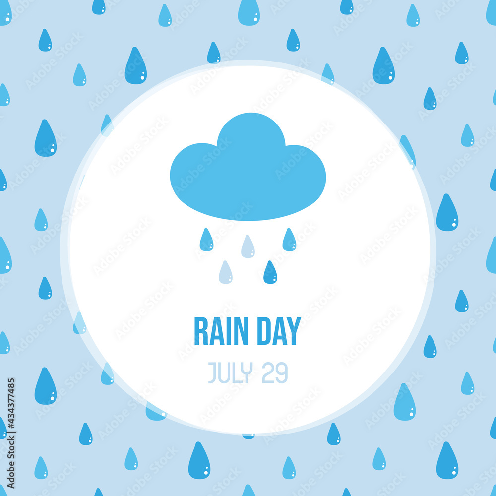 Rain Day vector cartoon style greeting card, illustration with rain ...