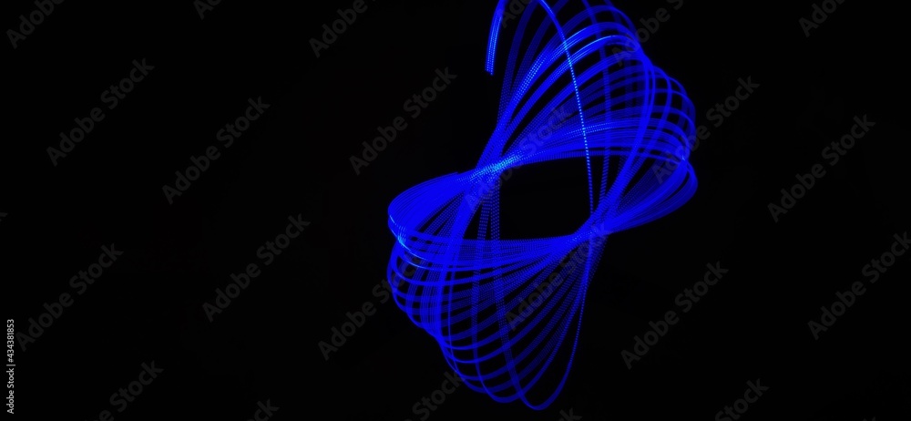 Closeup of Neon blue Spirograph geometric pattern abstract isolated in ...