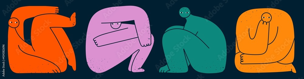 Set of various strange creatures or people or persons with long arms ...