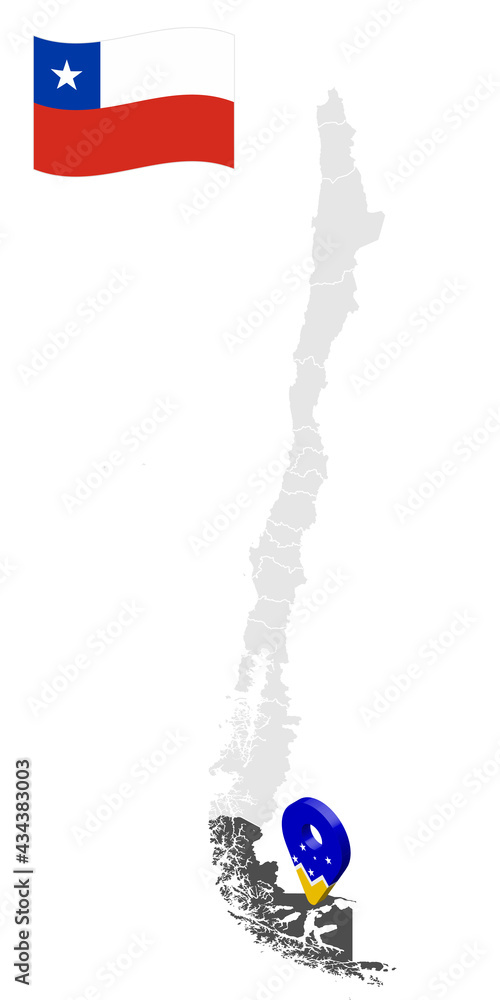 Location of Magallanes Region on map Chile. 3d location sign similar to ...
