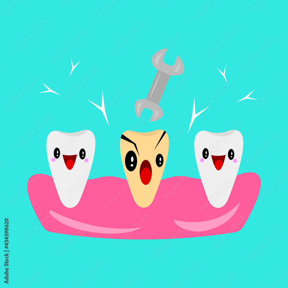 teeth funny cartoon characters and wrench as a symbol of repair object ...