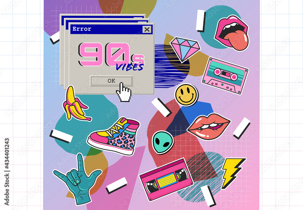 90s Throwback Sticker Art Kit Stock Template | Adobe Stock