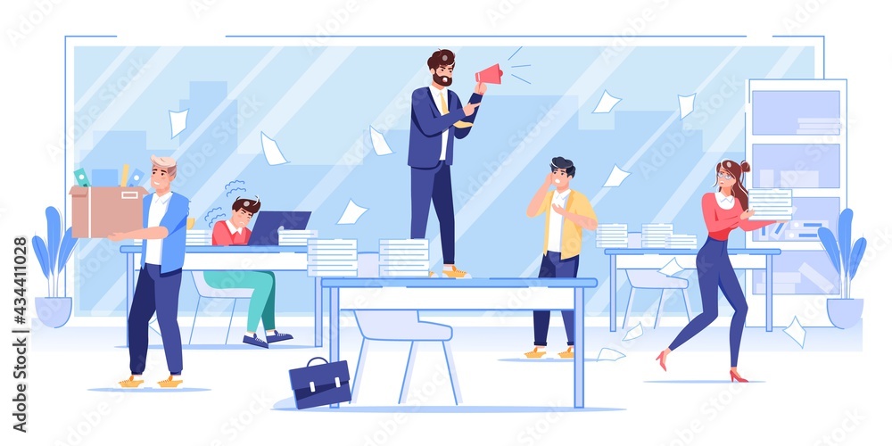 Vector cartoon flat boss manager,office worker characters at work ...