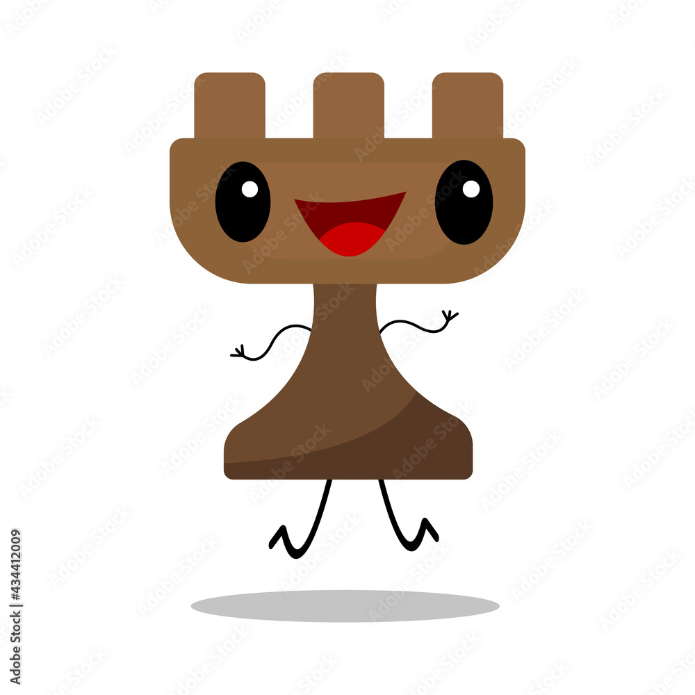 funny cartoon character chess rook jumping and making wavy movements ...