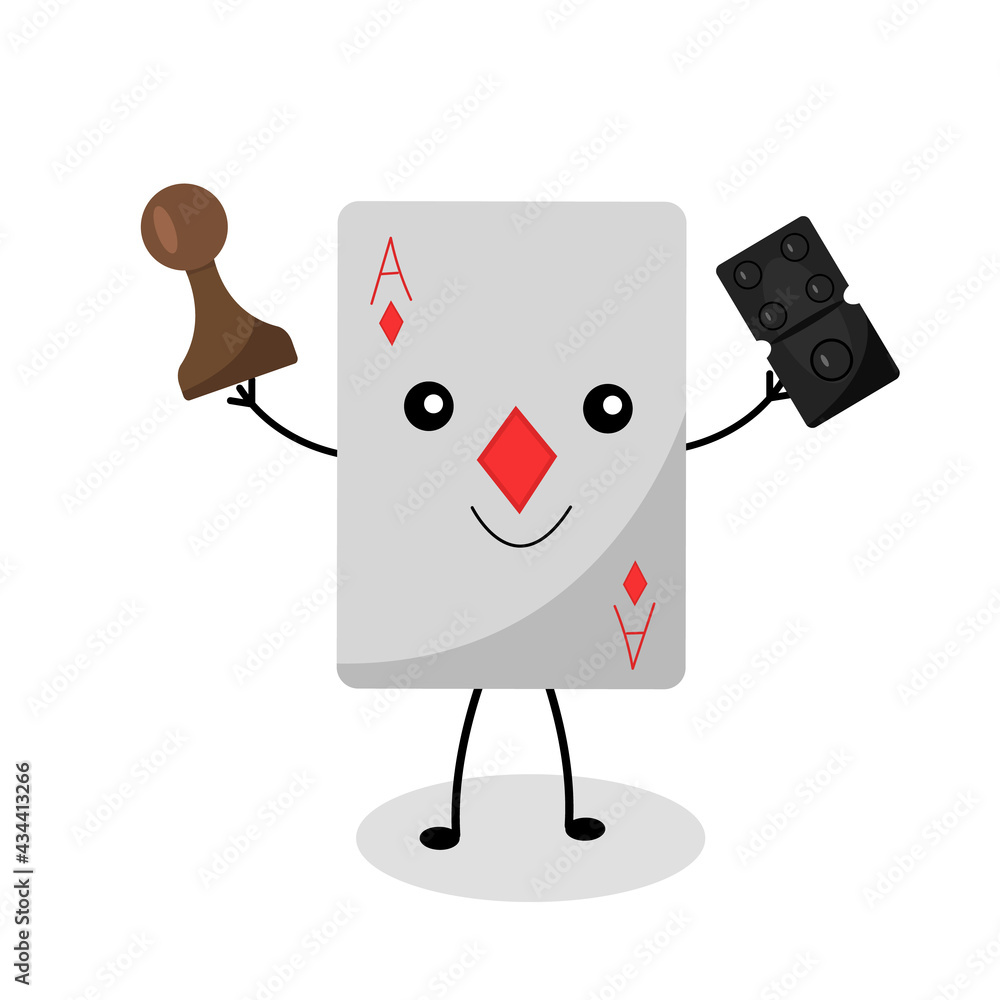 playing card ace of diamonds cute cartoon character smiling and holding ...