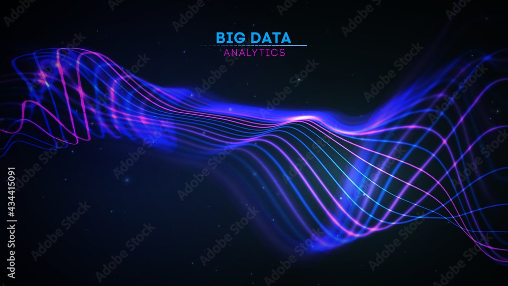 Big data wave on dark background. Futuristic cyber technology ...