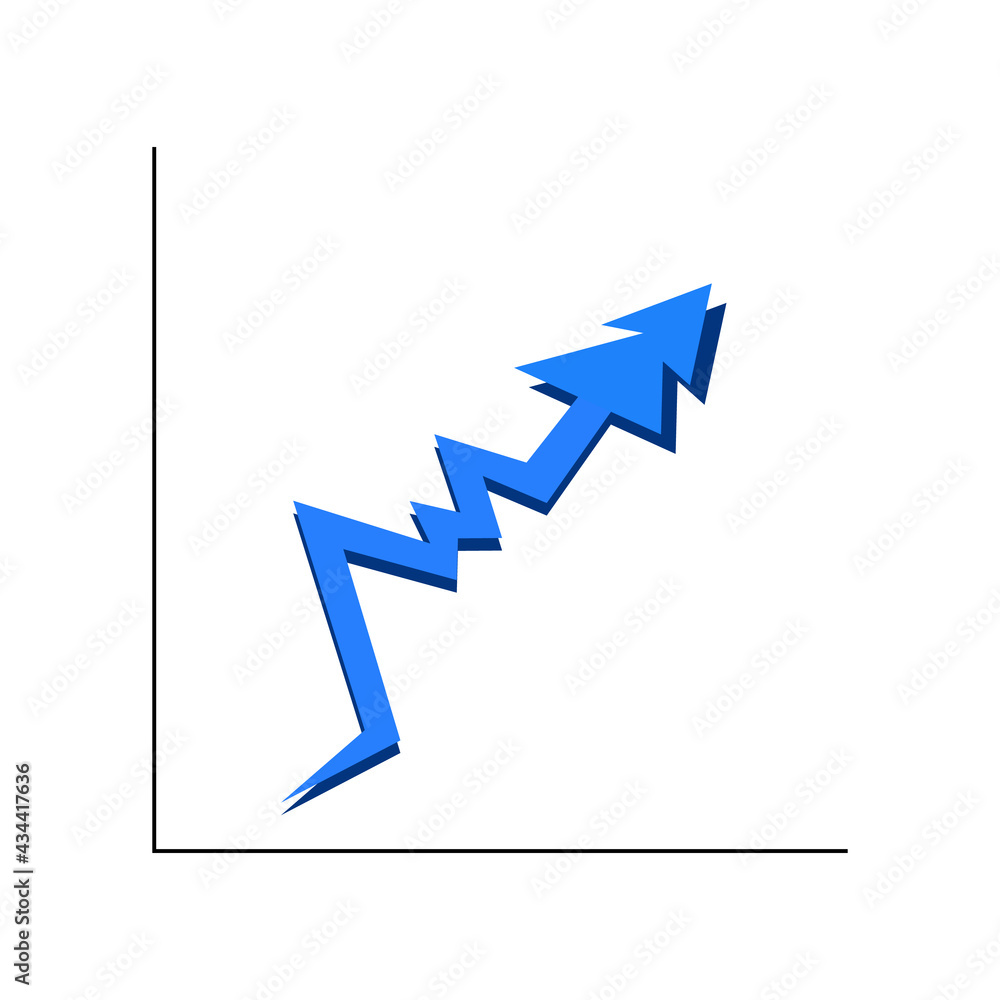 growth graph with blue arrow pointing upwards on white background Stock ...