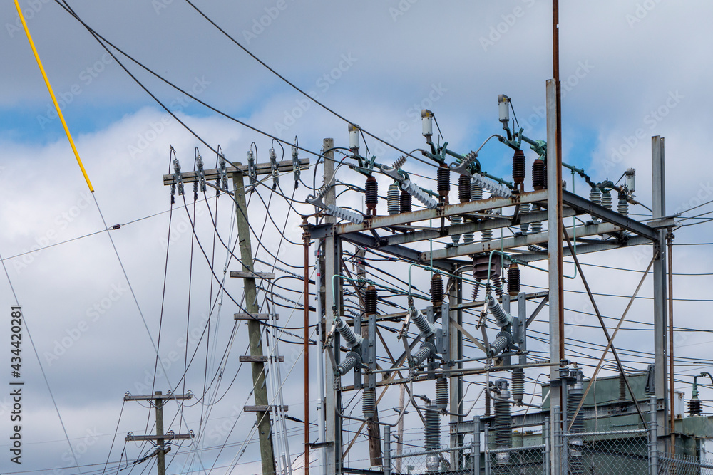 Power station, electrical power plant facility industry. Power station ...