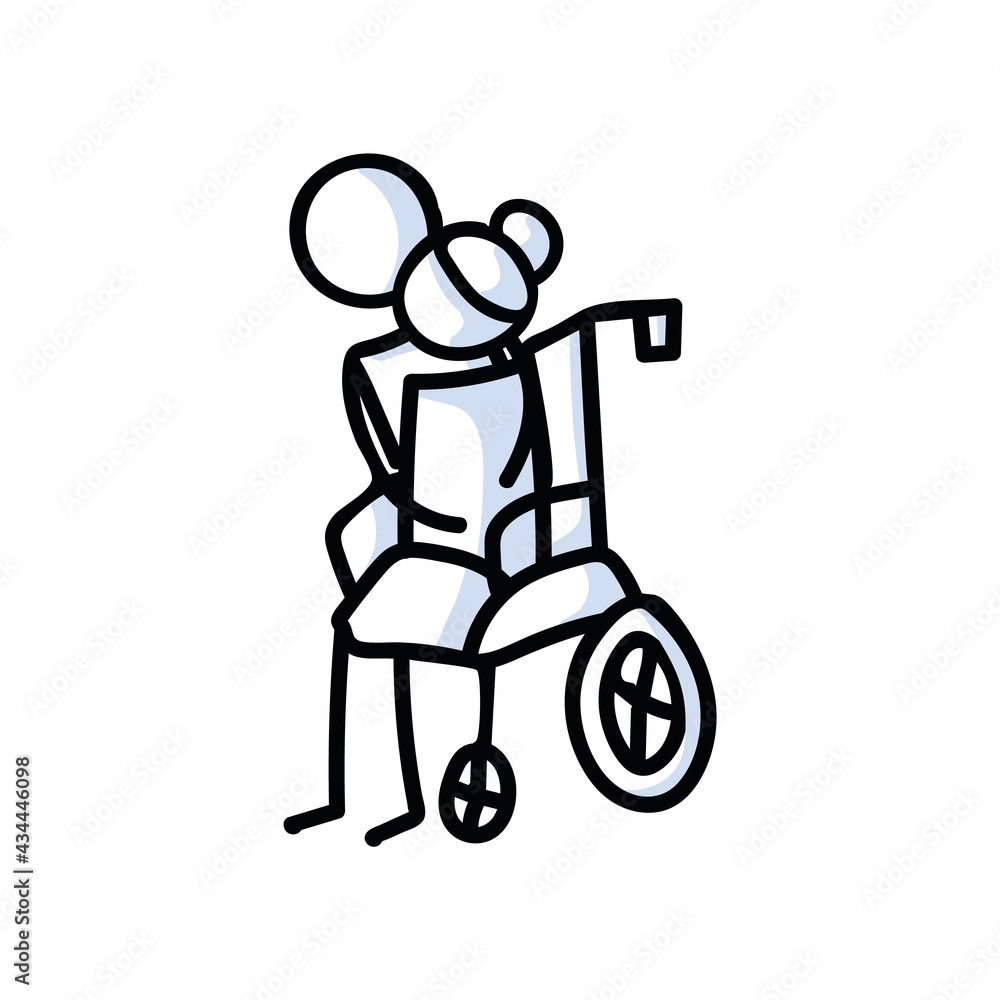 Drawn stick figure of senior woman hugging grandchild. Elderly embrace ...