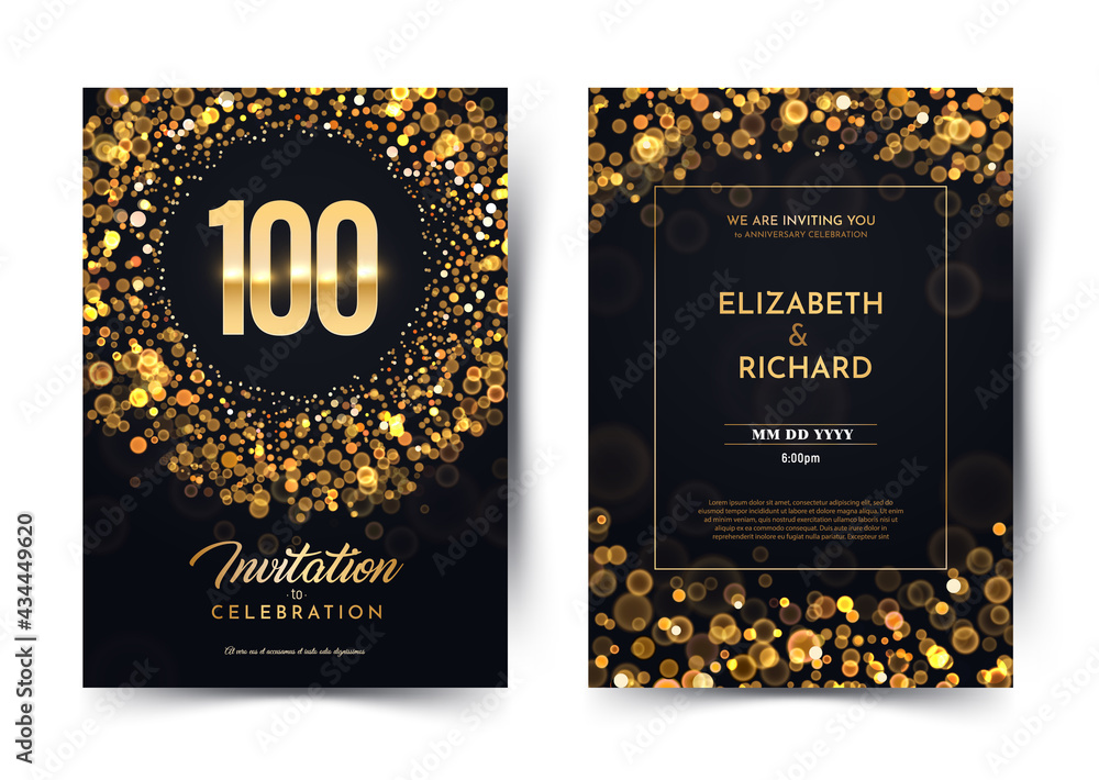 100th years birthday vector black paper luxury invitation double card ...