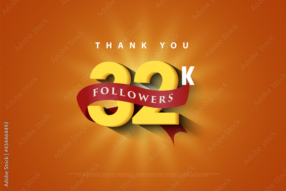 Thank you 32k followers with a decorative ribbon that curves in the ...