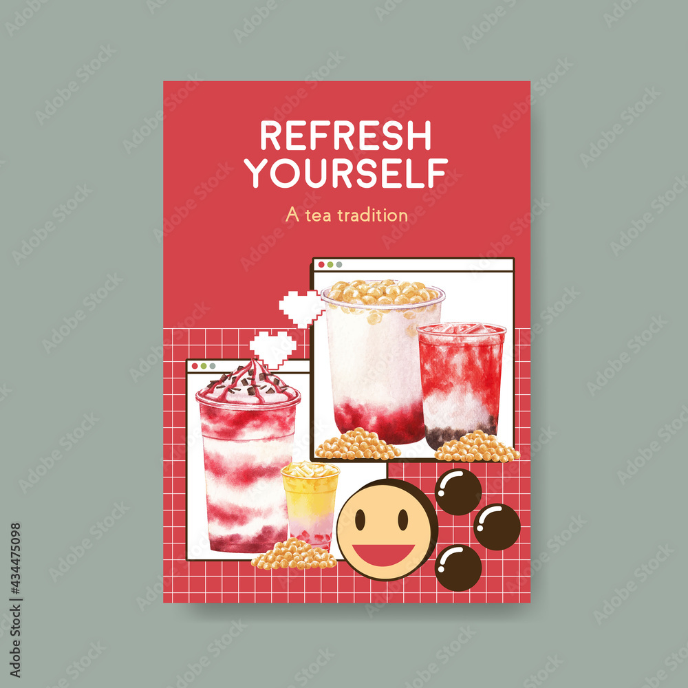 Poster template with bubble milk tea concept design for advertise and ...