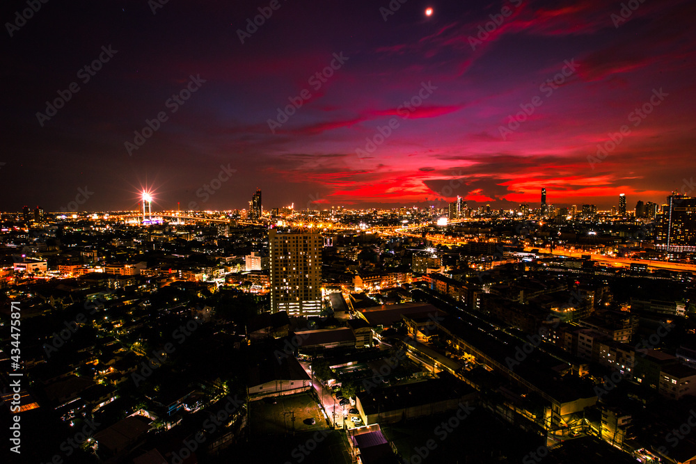 The high angle background of the city view with the secret light of the ...
