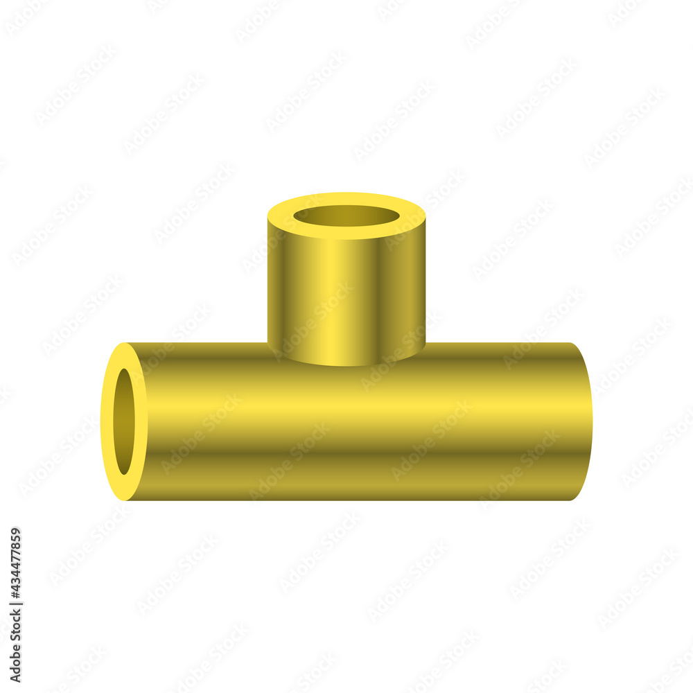 PVC plastic pipe fitting vector icon. 3 way (tee). Consist of slip ...