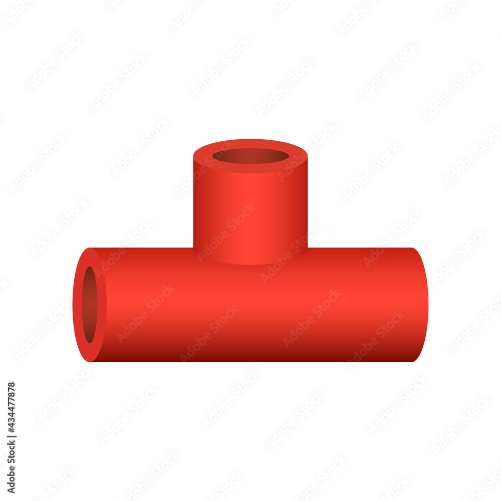 PVC plastic pipe fitting vector icon. 3 way (tee). Consist of slip ...