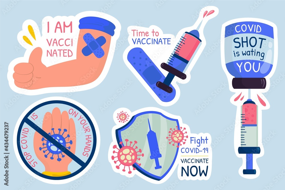 Cartoon Vaccination Campaign Badge Collection Stock Illustration ...