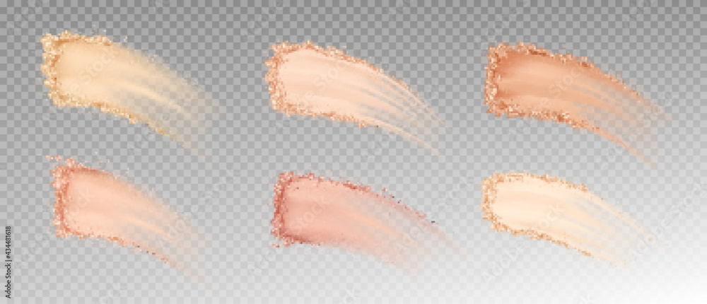 Dry powder, skin foundation smears, blush brush strokes broken crumbly ...