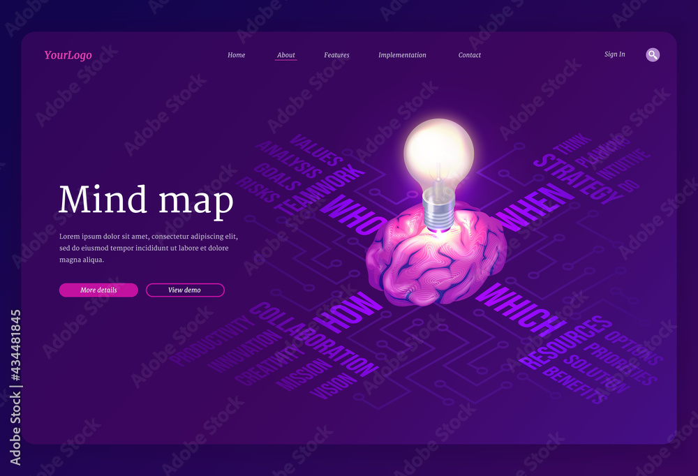 Mind map website. Process of organization and presentation information ...