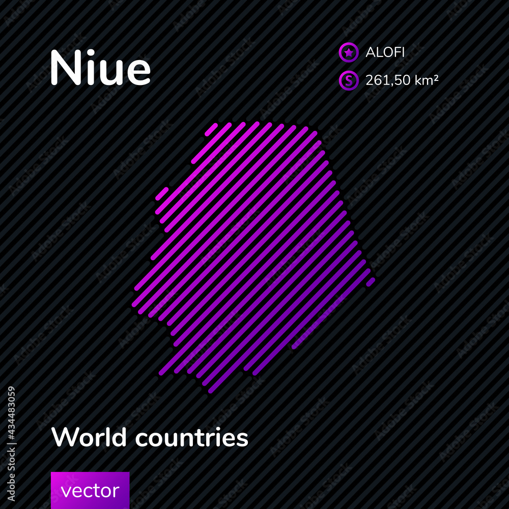 Map of Niue. Vector creative digital neon flat line art abstract simple ...