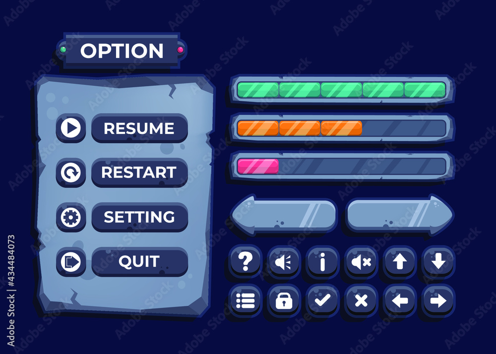 Design for Complete set of score button game pop-up, icon, window and ...