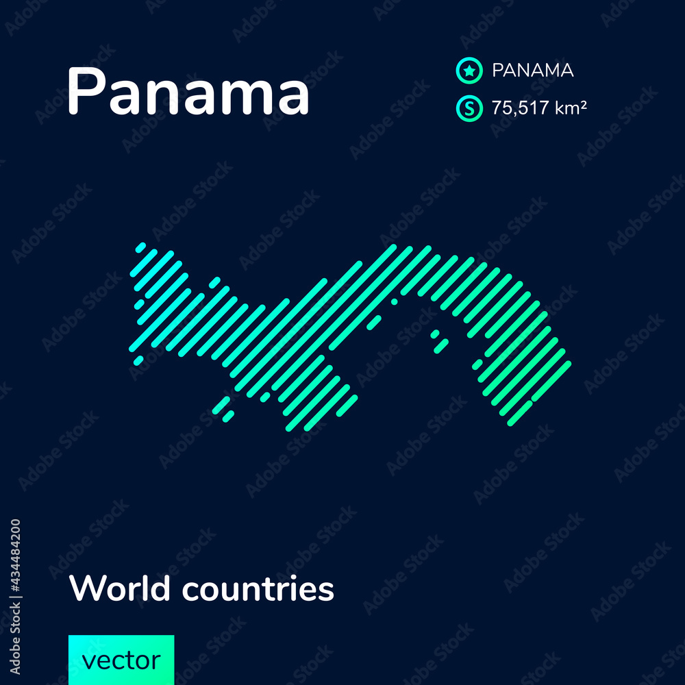 Map of Panama. Vector creative digital neon flat line art abstract ...