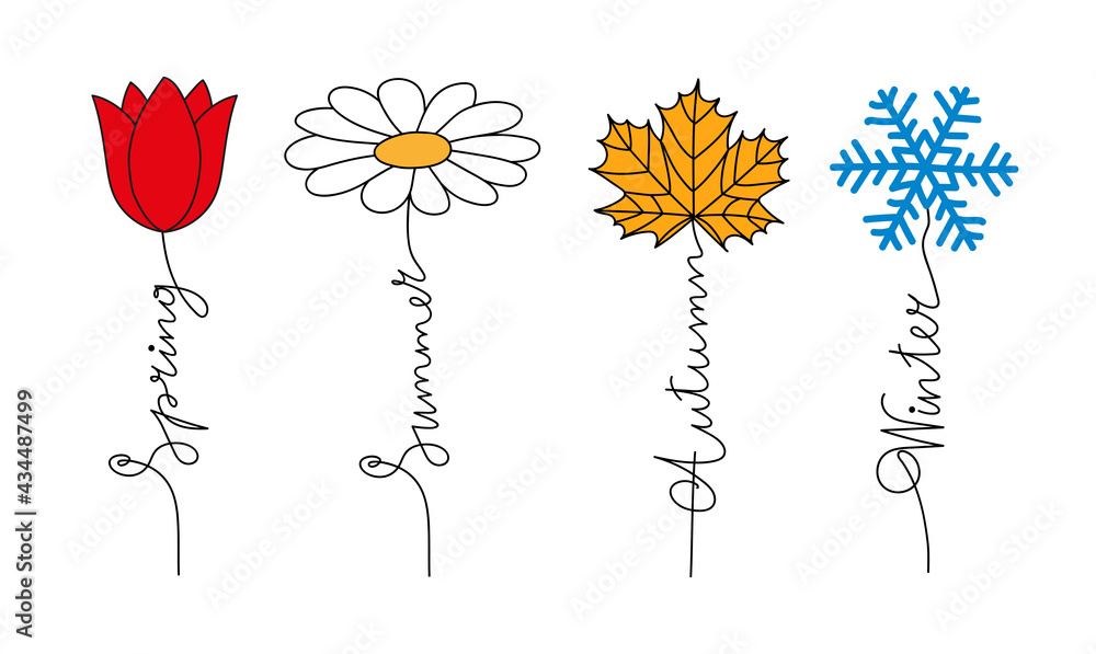 4 seasons. Set of logos spring, summer, autumn, winter. Vector ...