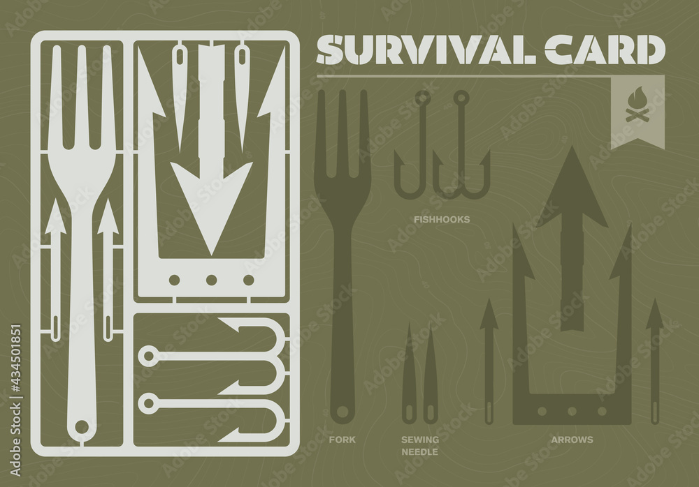 Vector Survival card. Design for laser cut. Size as a classic payment ...