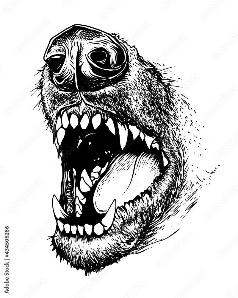 open mouth dog's jaw illustration hand drawn sketch Stock Illustration ...