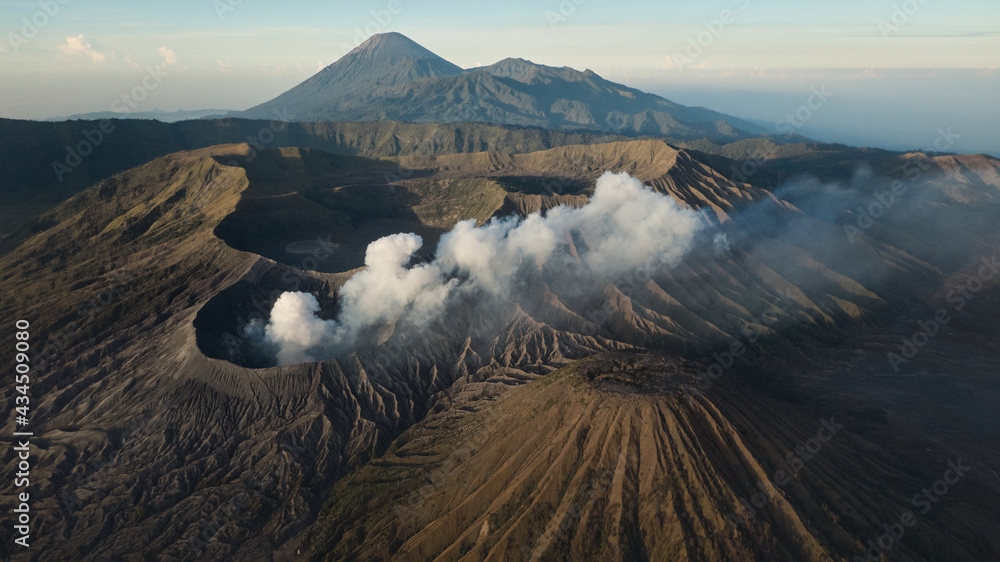 Drone view of Mount Gunung Bromo volcano in East Java, Indonesia. Mount ...
