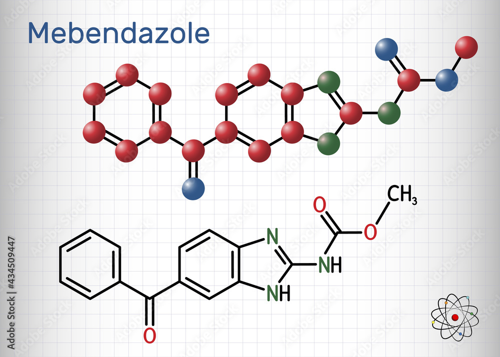 Mebendazole, MBZ molecule. It is synthetic benzimidazole derivate and ...