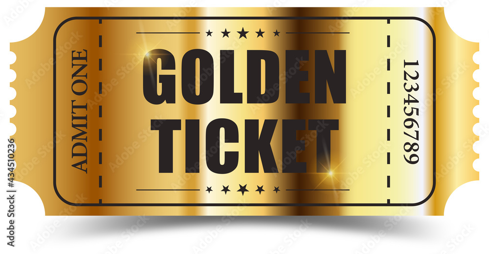 Realistic golden ticket Stock Vector | Adobe Stock