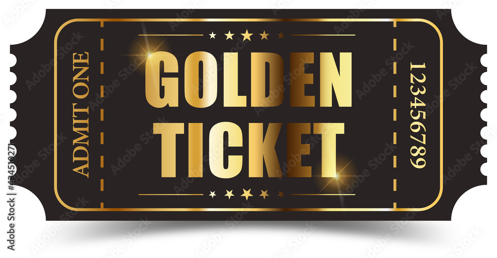 Realistic golden ticket Stock Vector | Adobe Stock