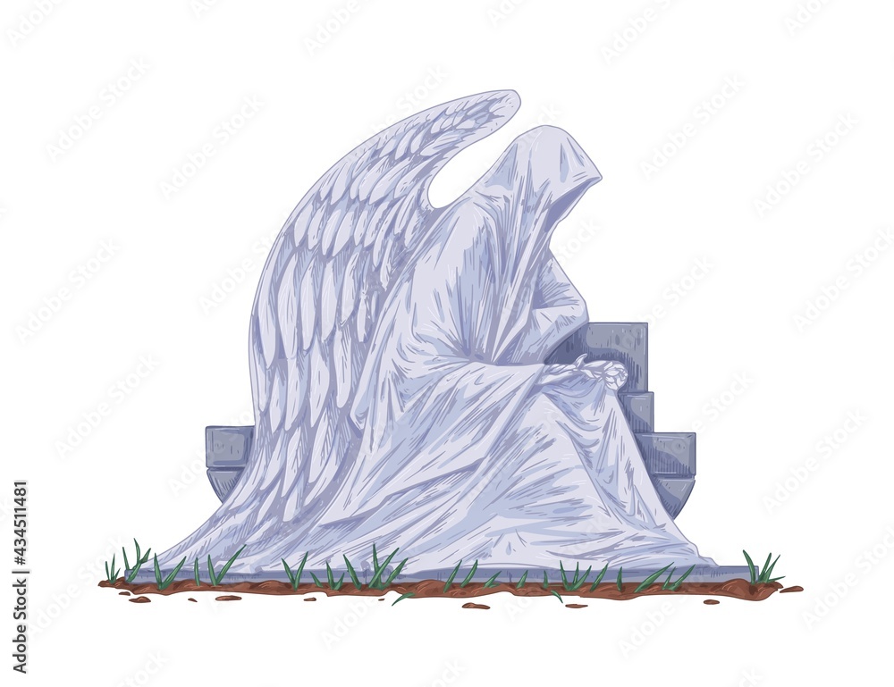 Cemetery gravestone with angel sculpture. Catholic tombstone and ...