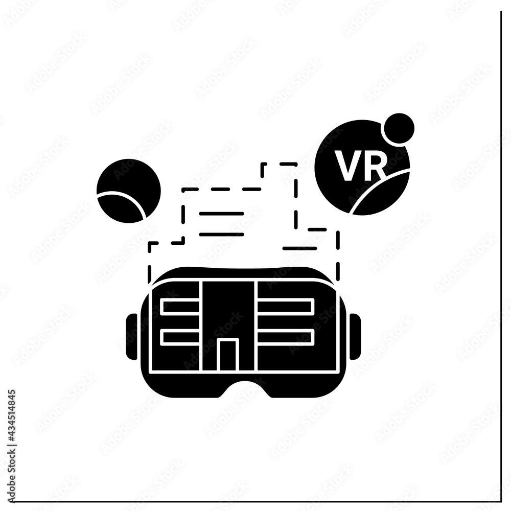 Vr architecture glyph icon.Virtual reality application uses at various ...