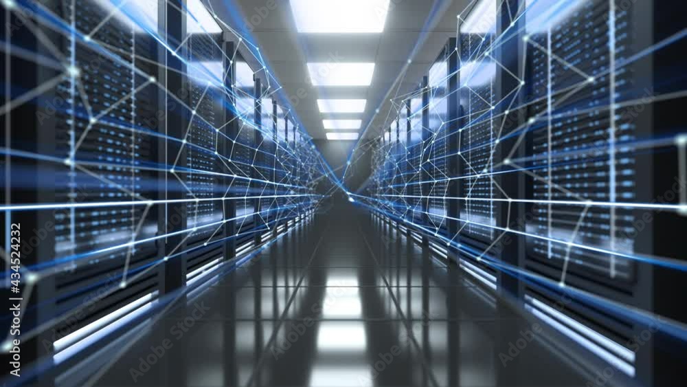 Digital blue line information flying in data centers with ig server ...