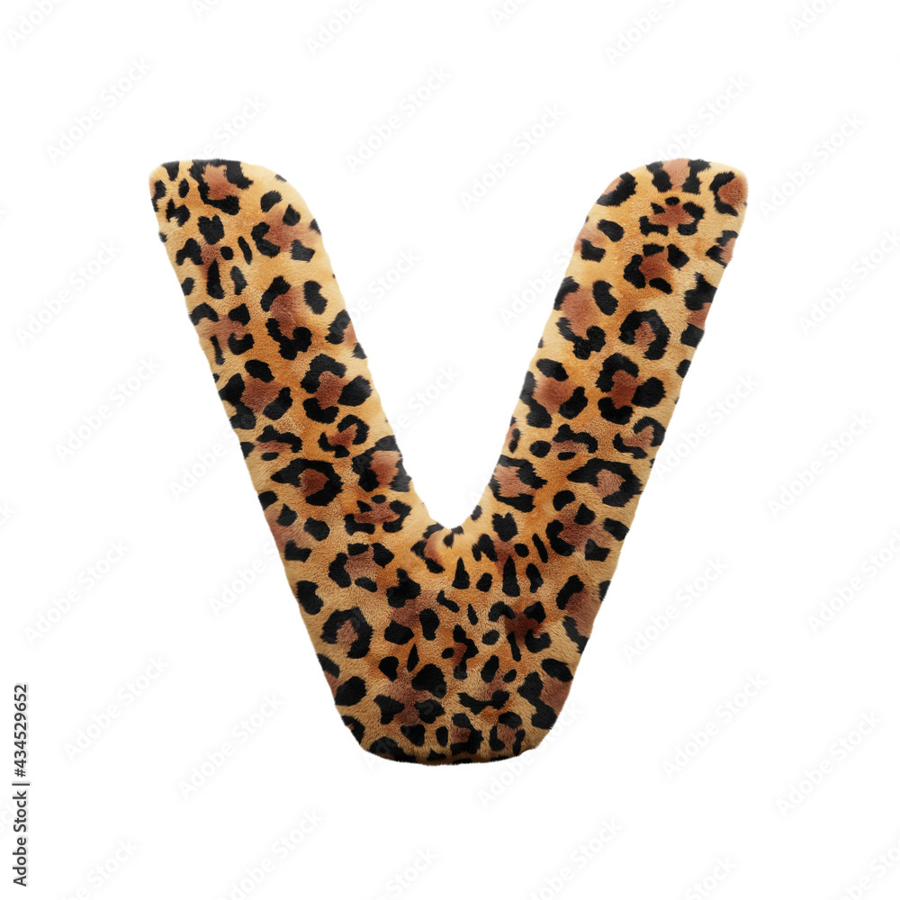 Leopard font letter V, leopard pattern, 3d render illustration Stock ...