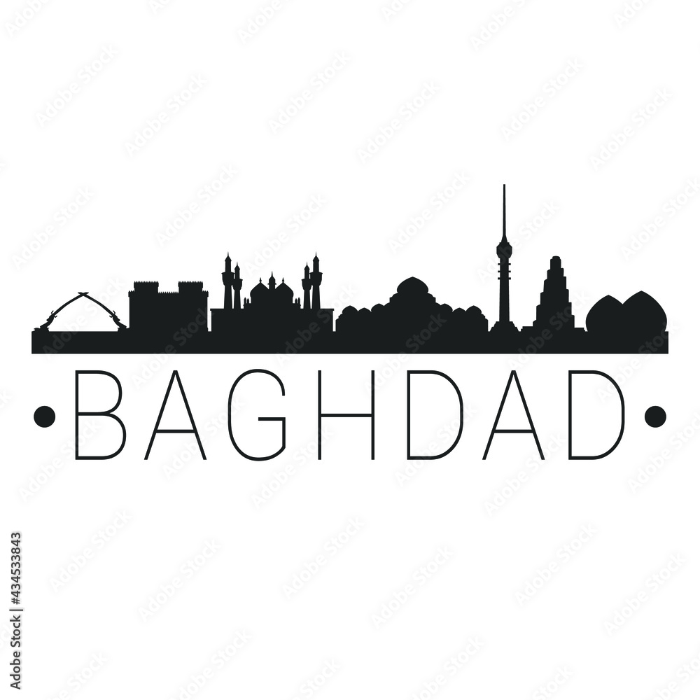Baghdad, Iraq City Skyline. Silhouette Illustration Clip Art. Travel ...